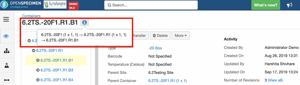 New feature in v6.2 - Displaying Container Positions in Hierarchy - Product Features ...