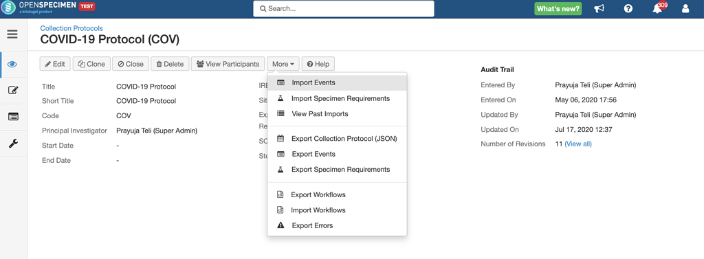 New in v7.1 - Bulk Import Collection Protocols (CP) via CSV - Product Features - OpenSpecimen Forums