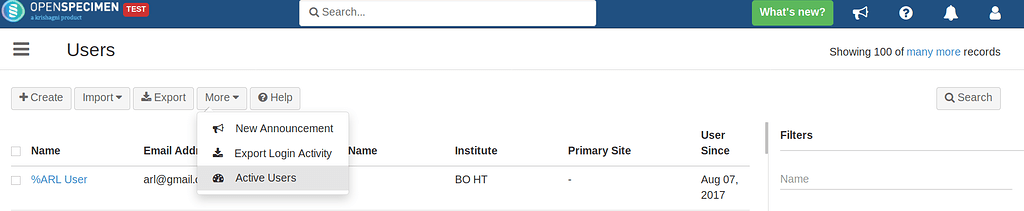 New feature in v6.2 - Active Users' Report - Product Features - OpenSpecimen Forums