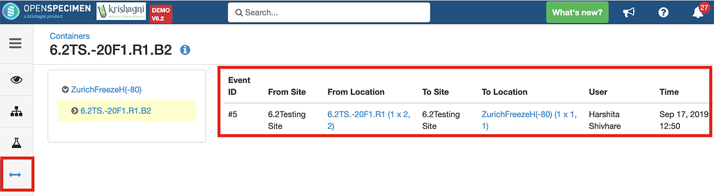 New feature in v6.2 - Container Transfer Event - Product Features - OpenSpecimen Forums